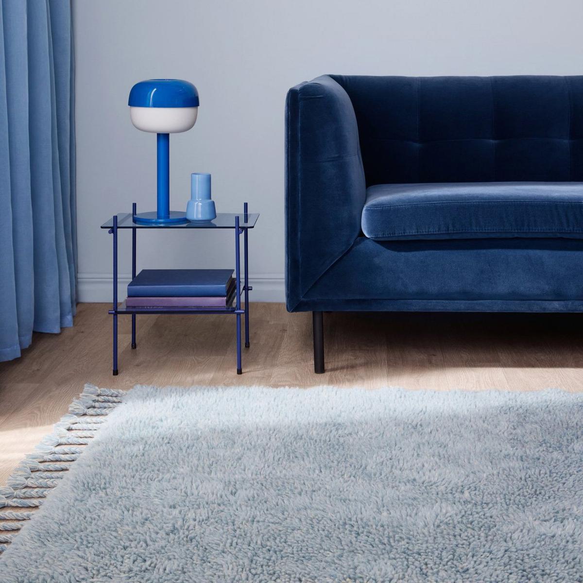 Welke kleur vloerkleed bij een blauwe bank? - Rugvista