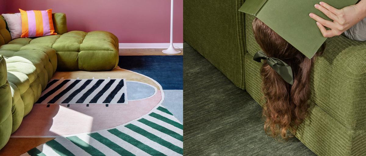 Welke kleur vloerkleed bij een groene bank? - Rugvista