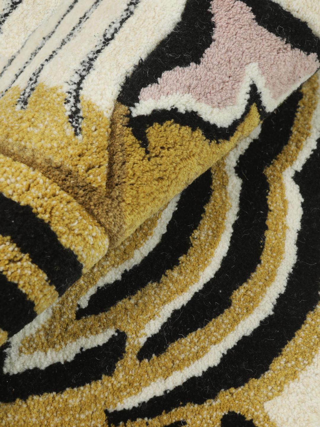 Rugvista premium - Me Tiger - Senapsgul, Rund Ø 100 cm Ullmatta - Rugvista