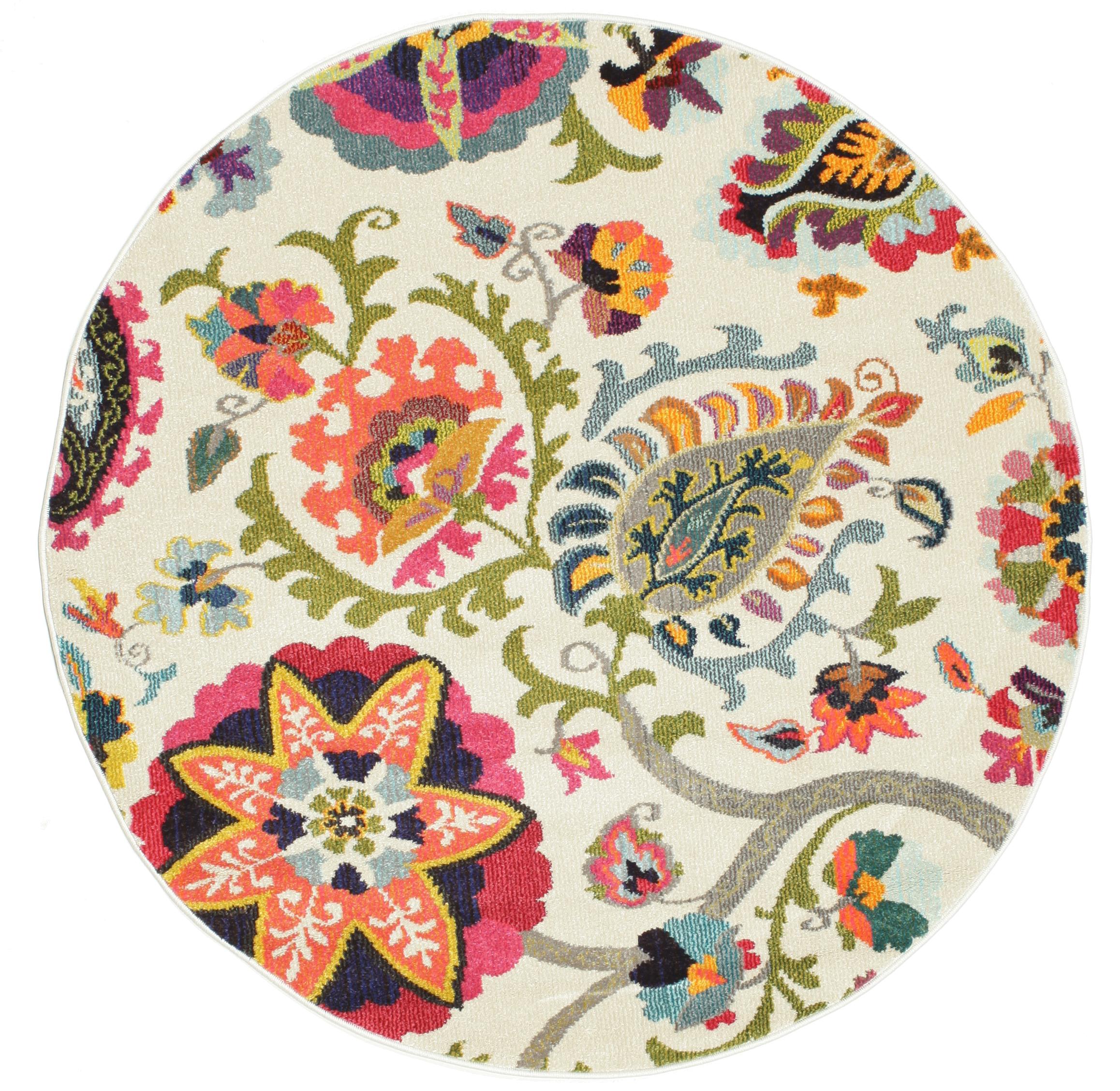 Rugvista essential - Allegra - クリームホワイト / マルチカラー, ラウンド Ø 150 cm 絨毯 ...