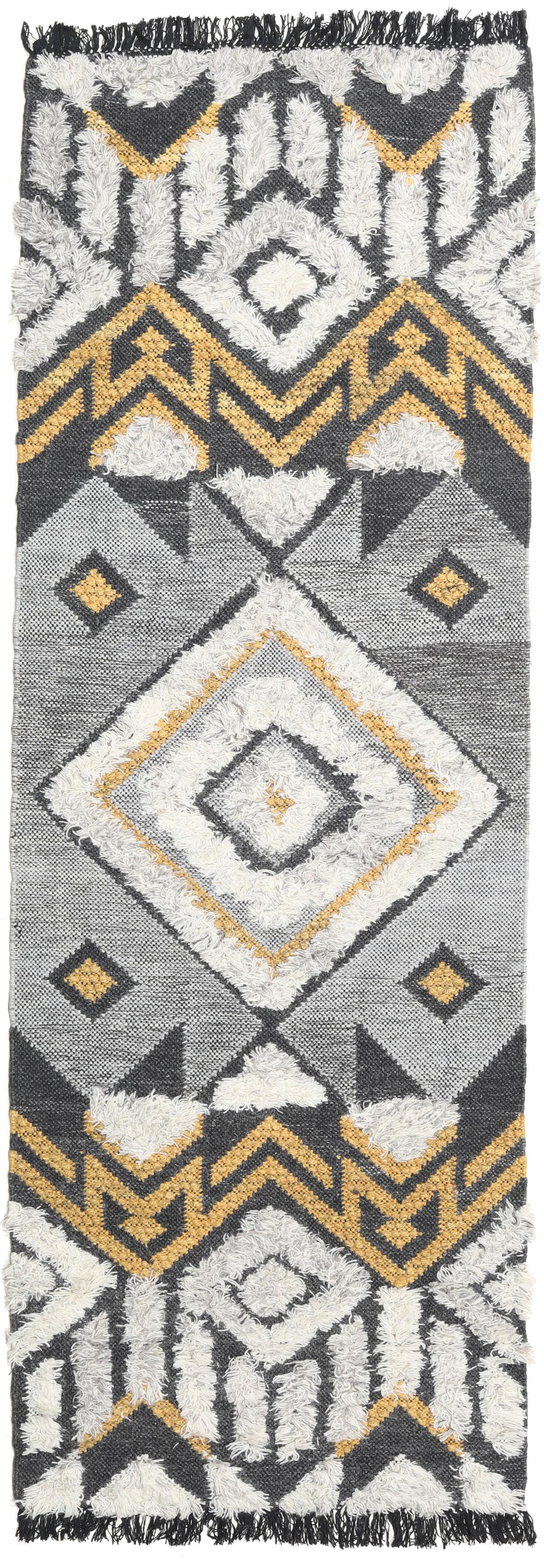 Rugvista core - Decco - Grau / Senfgelb, Läufer 80 x 250 cm Wollteppich ...