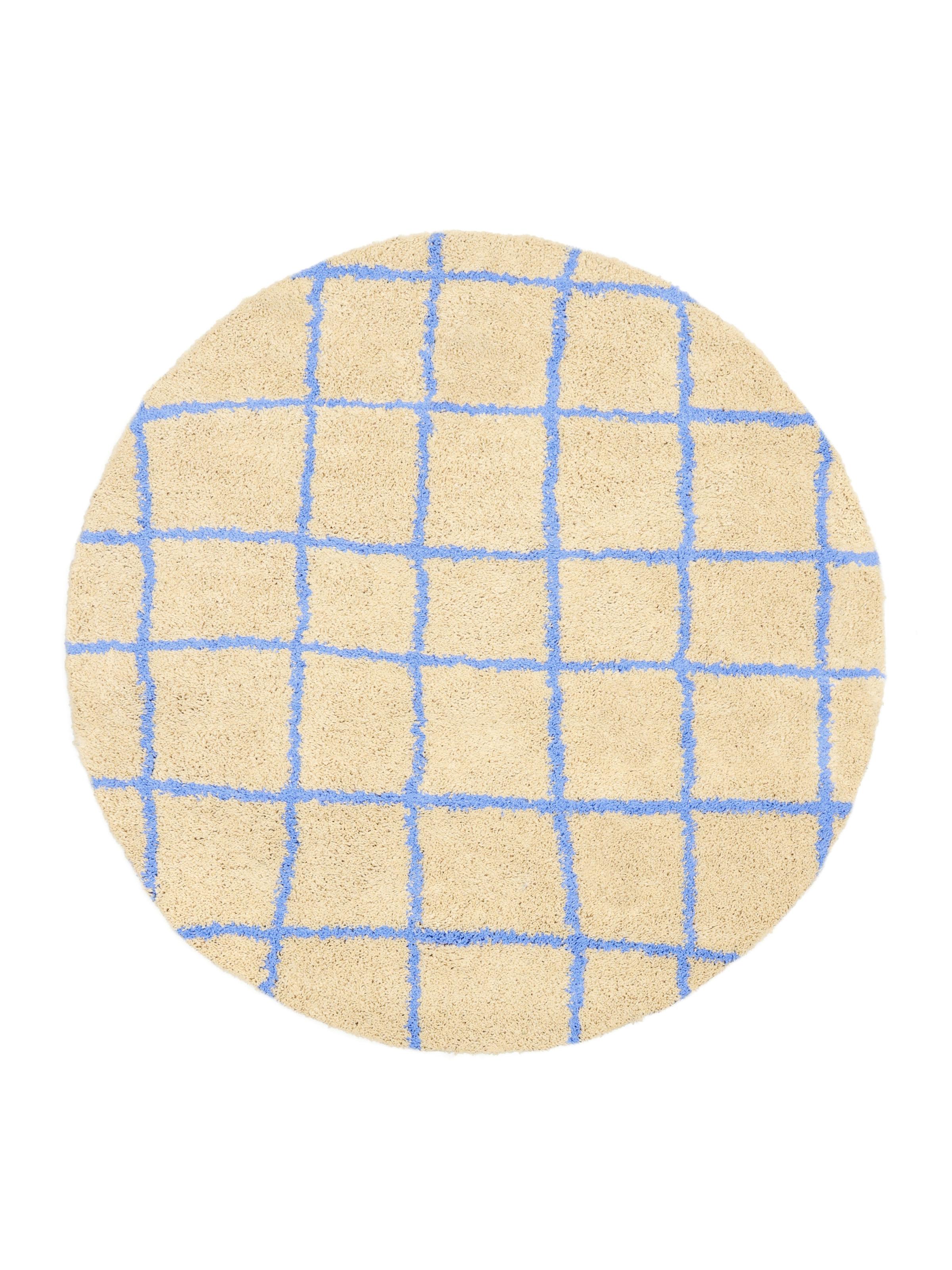 Rugvista essential - Grid - Beige / Blå, Rund Ø 150 cm Matta - Rugvista
